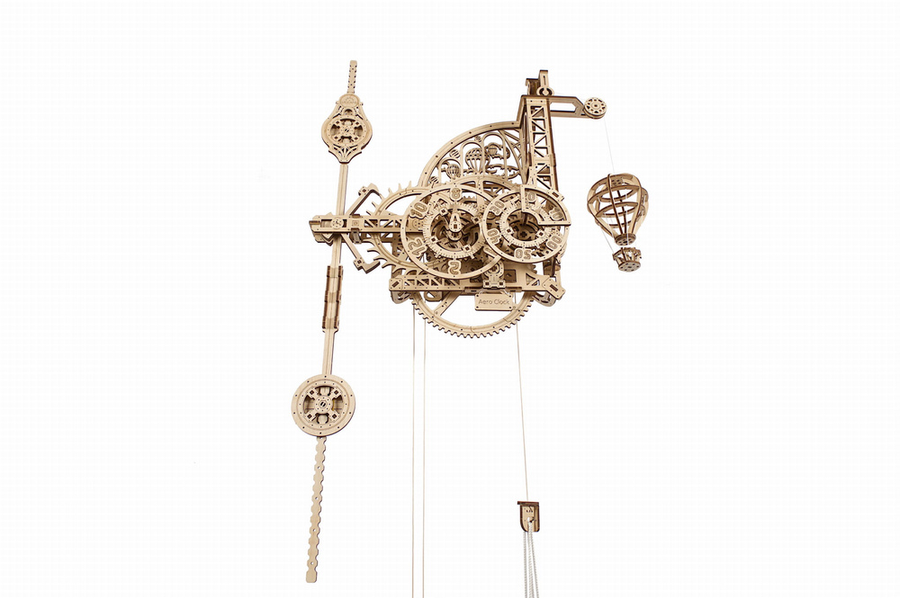 Drewniany Zegar Mechaniczny z Wahadłem DIY – Ugears Aero Clock, 320 Części
